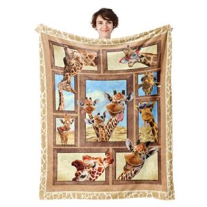 giraffe blanket animal throw blankets, ultra soft flannel bed throws for living room sofa couch chair bedroom 60"x50"