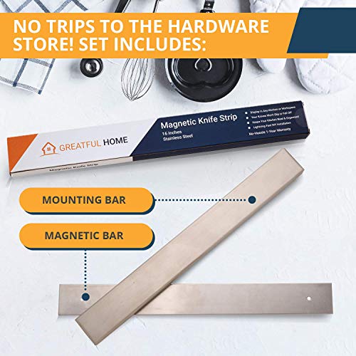 Magnetic Knife Holder For Wall - 16 Inch Powerful Stainless Steel Kitchen Knife Magnetic Strip - Use as Magnetic Knife Holder, Knife Organizer, Knife Rack, Knife Bar and Tool Holder by Greatful Home