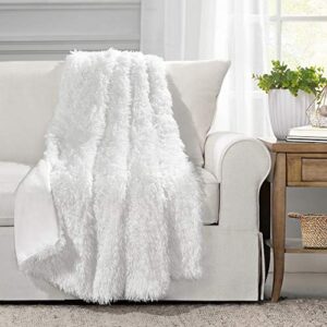 lush decor emma faux fur throw blanket, 60" x 50", white