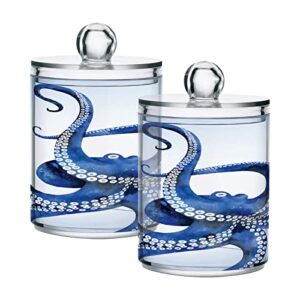 alaza blue marine kraken octopus qtip holder organizer dispenser for cotton ball, cotton swab, cotton round pads, floss,bathroom canisters storage organizer, vanity makeup organizer,2pack