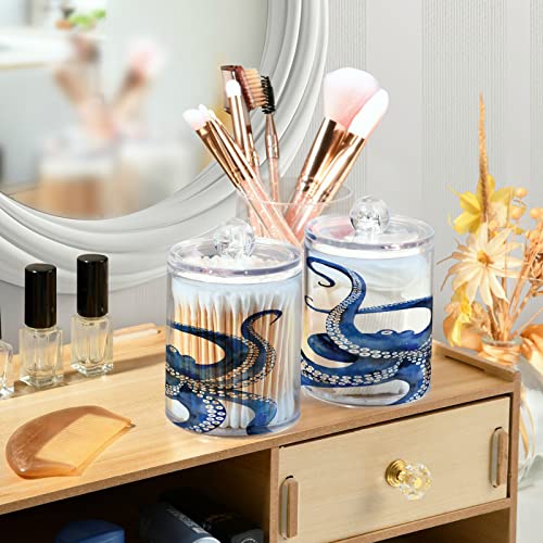 ALAZA Blue Marine Kraken Octopus Qtip Holder Organizer Dispenser for Cotton Ball, Cotton Swab, Cotton Round Pads, Floss,Bathroom Canisters Storage Organizer, Vanity Makeup Organizer,2Pack