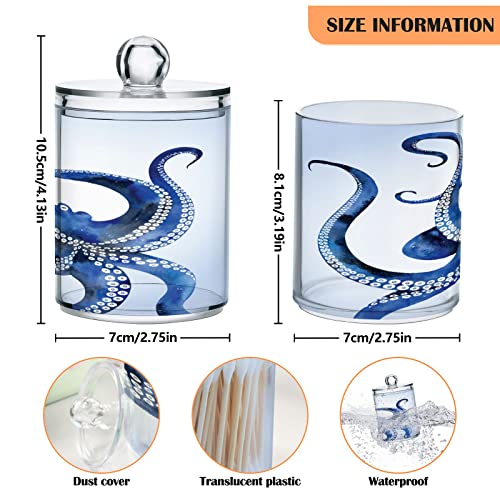 ALAZA Blue Marine Kraken Octopus Qtip Holder Organizer Dispenser for Cotton Ball, Cotton Swab, Cotton Round Pads, Floss,Bathroom Canisters Storage Organizer, Vanity Makeup Organizer,2Pack