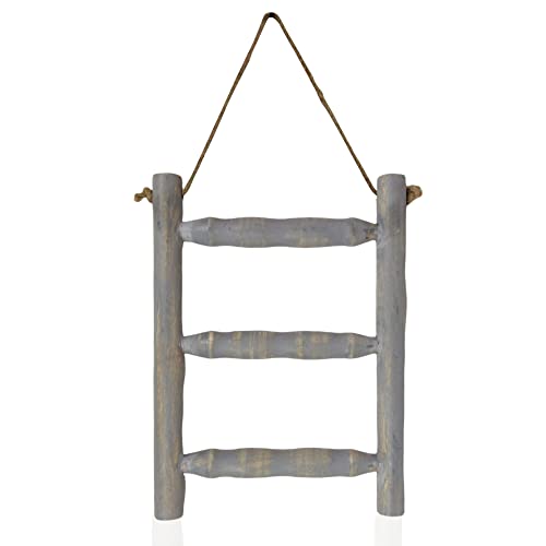 Farmhouse World Ladder Hand Towel Rack – Rustic Wall Hanging Rope Ladder for Towels, Kitchen, Bathroom, Storage Rack – Gray-wash Wood Finish Farmhouse Décor Towel Storage (Wall, Slate)