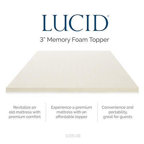 LUCID 3 Inch Ventilated Memory Foam Mattress Topper 3-Year Warranty - King