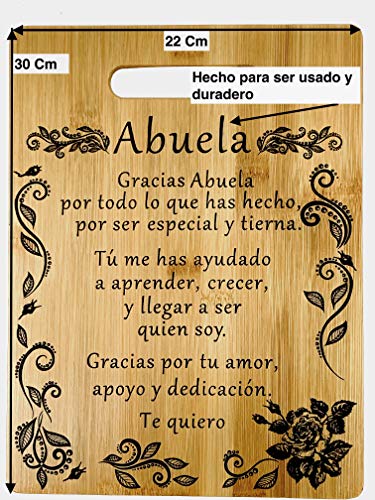 Regalo para abuela: tabla de cortar de bambú grabada (22 x 30 cm) Gift for Grandma in Spanish-Engraved bamboo cutting board 9"x12"