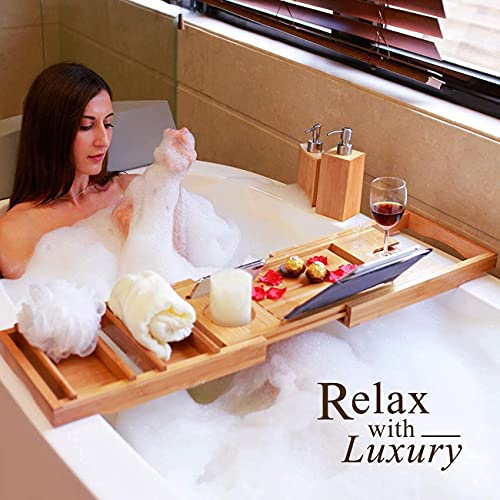 Domax Bathtub Caddy Tray and Bamboo Bath Mat