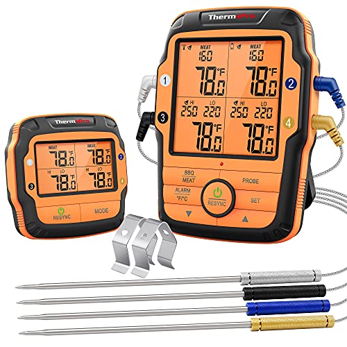 ThermoPro TP27 500FT Long Range Wireless Meat Thermometer for Grilling and Smoking with 4 Probes Smoker BBQ Grill Kitchen Food Cooking Thermometer for Meat