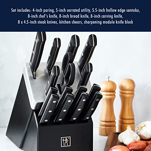 HENCKELS Solution Razor-Sharp 16-pc Self-Sharpening Knife Set, German Engineered Informed by 100+ Years of Mastery, Chefs Knife, Black