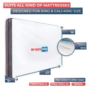 WRAPPYBAG® – Protective Plastic Mattress Bag — King / Cali-King Sizes — Waterproof, Anti-Tear Storage Bag — for House Moves, Storage and Transport