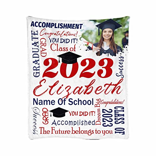 M YESCUSTOM Personalized Name Blankets 2023 Graduation Blankets with Photo Customized Throw Blanket for Women Men Daughter Son Graduates 40"x50"