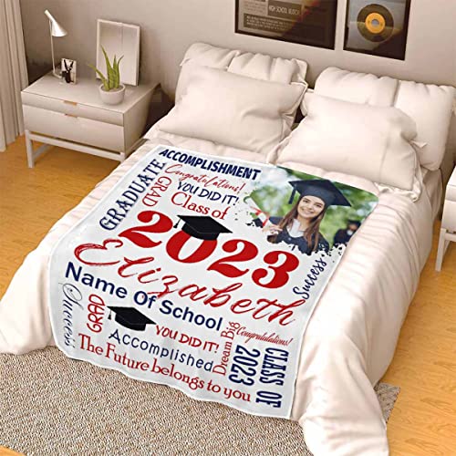 M YESCUSTOM Personalized Name Blankets 2023 Graduation Blankets with Photo Customized Throw Blanket for Women Men Daughter Son Graduates 40"x50"