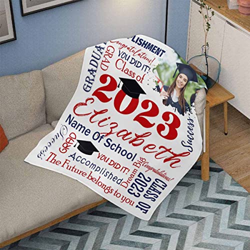 M YESCUSTOM Personalized Name Blankets 2023 Graduation Blankets with Photo Customized Throw Blanket for Women Men Daughter Son Graduates 40"x50"