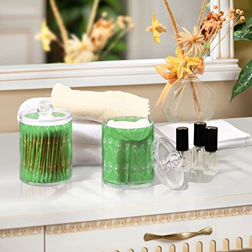 linqin 2 Pack Qtip Holder with Lid for Cotton Balls, Cotton Swab, Little Green Leaf Cotton Round Pads, Floss Picks, 10 Oz. Clear Plastic Qtip Dispenser for Bathroom, Cotton Ball Holder