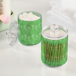 linqin 2 Pack Qtip Holder with Lid for Cotton Balls, Cotton Swab, Little Green Leaf Cotton Round Pads, Floss Picks, 10 Oz. Clear Plastic Qtip Dispenser for Bathroom, Cotton Ball Holder