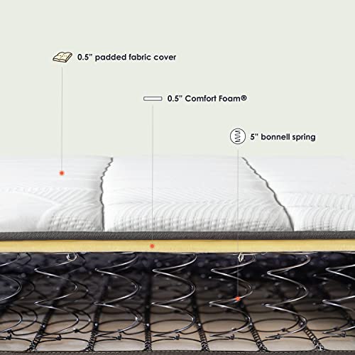 Mellow 6 Inch Classic Bonnell Spring Mattress, Comfort Foam Top with Innerspring Base, CertiPUR-US Certified Foam, Queen