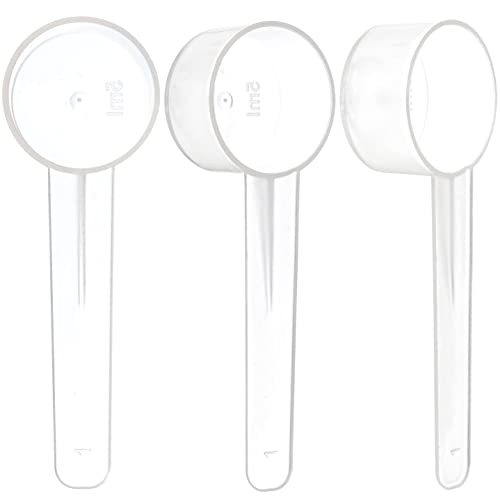 3 Measuring Spoons Set with Short Handle - 1 Teaspoon (5 ML) White Plastic Scoops for Coffee, Grains, Protein, Spices, Powders, and Other Dry Goods, BPA Free, Kitchen Tools Measure, Fits in Jars