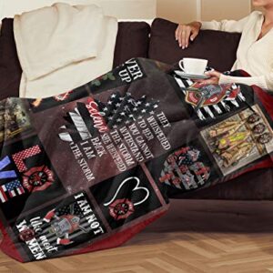 VTH GLOBAL Personalized Custom Name Female Volunteer Firefighter Thin Red Line American Flag Fleece Blankets Birthday Christmas Custom Firefighting Gifts for Women Mom