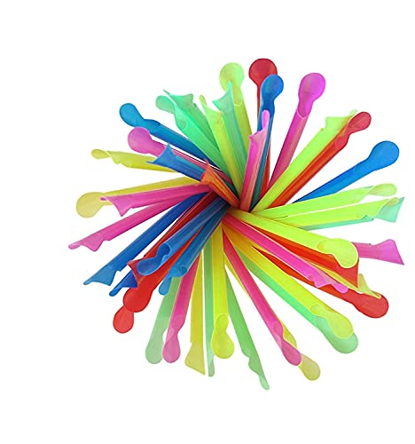 Concession Essentials 8'' Unwrapped Snow Cone Spoon Straw Assorted Bright Colors. Pack of 800ct.