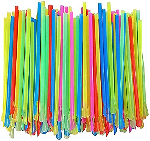 Concession Essentials 8'' Unwrapped Snow Cone Spoon Straw Assorted Bright Colors. Pack of 800ct.