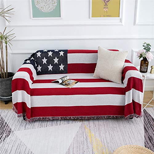 MayNest American Flag Throw Blanket Reversible Soft Woven Cotton Thick Large Tassels Rug Vintage USA Military United States Print Knit Tapestry Chair Recliner Loveseat Couch Sofa Cover (Small: 71x51)