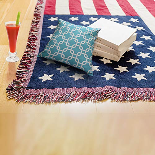 MayNest American Flag Throw Blanket Reversible Soft Woven Cotton Thick Large Tassels Rug Vintage USA Military United States Print Knit Tapestry Chair Recliner Loveseat Couch Sofa Cover (Small: 71x51)