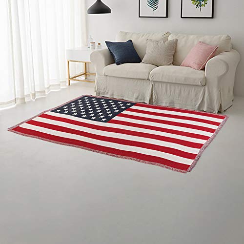 MayNest American Flag Throw Blanket Reversible Soft Woven Cotton Thick Large Tassels Rug Vintage USA Military United States Print Knit Tapestry Chair Recliner Loveseat Couch Sofa Cover (Small: 71x51)