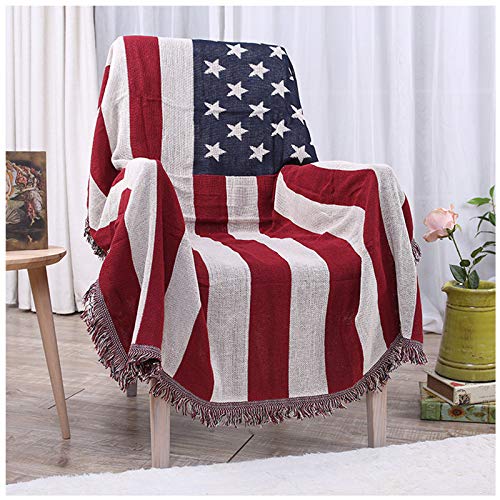 MayNest American Flag Throw Blanket Reversible Soft Woven Cotton Thick Large Tassels Rug Vintage USA Military United States Print Knit Tapestry Chair Recliner Loveseat Couch Sofa Cover (Small: 71x51)