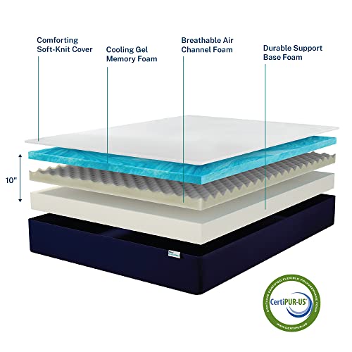 Marley 12 Inch Cooling Gel Memory Foam Mattress with Airflow Channel Foam for Breathability, Queen Size, Bed in a Box, Medium Firm Support