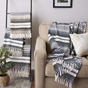 DII Farmhouse Woven Throw, 50x60 with 3" Fringe, Stone, 1 Piece