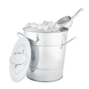 twine ice bucket with lid and ice scoop, galvanized metal drink tub, wine and beer chiller, holds 5.35 gallons