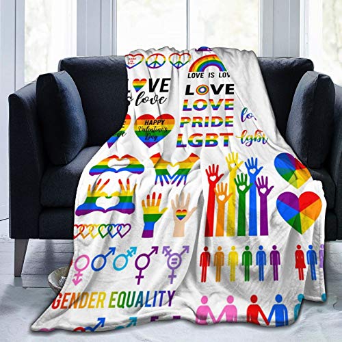 Feartdiy LGBT Gay Pride Rainbow Flag Blanket for Kids Adults Women,Soft Fleece Throw Blanket Cozy Bed Blankets King Size for Couch Bed Travel Camping 50"X40"