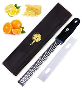 integrity chef pro citrus zester and cheese grater - premium non-slip grip handle, dishwasher safe lemon zester - parmesan, garlic, nutmeg, chocolate, ginger grater - stainless steel grater (13.2")