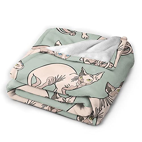 Hairless Naked Cats Sphynx Cats Mint Green Blanket,Fleece Throw Blanket Super Soft Warm Therma Plush Bed Couch Living Room