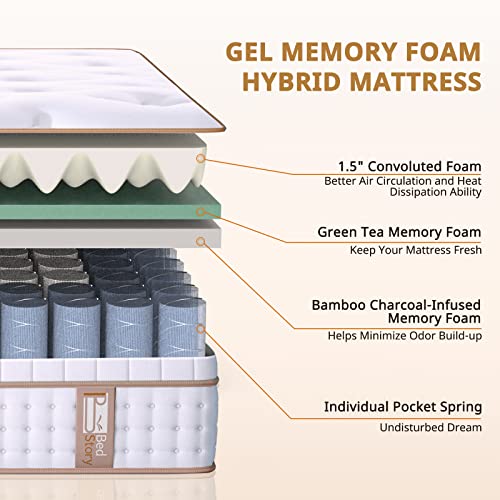 BedStory 10" Hybrid King Mattress in a Box, Gel Memory Foam Mattress with Pocket Spring, Medium Firm Mattress with Dual Brim Design for Supportive&Pressure Relieving&Motion Isolated Sleep, Made in USA