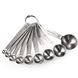 measuring spoons: u-taste 18/8 stainless steel measuring spoons set of 9 piece: 1/16 tsp, 1/8 tsp, 1/4 tsp, 1/3 tsp, 1/2 tsp, 3/4 tsp, 1 tsp, 1/2 tbsp & 1 tbsp dry and liquid ingredients