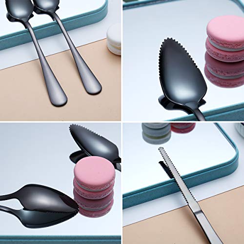 Black Grapefruit Spoons 3 Pieces Set, 2 Stainless Steel Grapefruit Spoon And 1 Grapefruit knife With Titanium Plating, Grapefruit Utensil Set, Serrated Edges Spoon pack of 3 (Black)