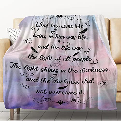 JDKWAY Bible Verse Throw Blanket for Couch Sofa Bed Warm Fuzzy Flannel Blanket for Baby Lightweight Soft Cozy Microfiber Blankets Christian Gifts for Women Friends (Pink Purple, 40''x 50'')