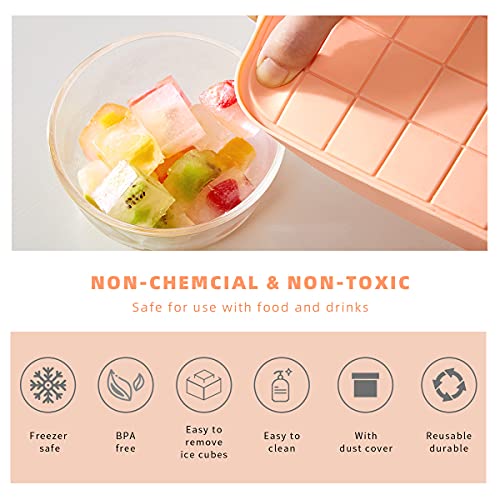 Ice Cube Tray With Lid and Bin - Silicone Ice Tray For Freezer | Comes with Ice Container, Scoop and Cover| BPA Free| Space Saving Ice Cube Molds