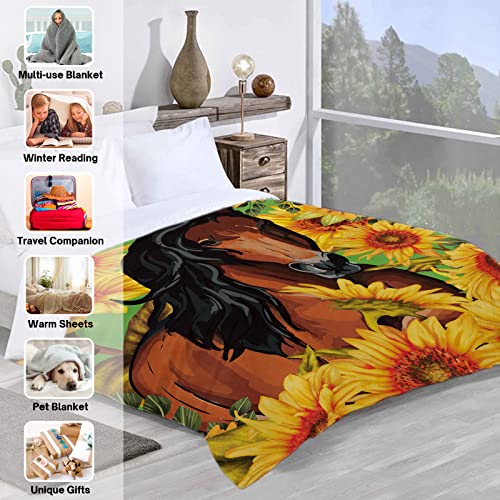 Sunflowers Horse Blanket Plush Horse Throw Blankets for Couch Bed Sofa Decor Horse Flannel Fleece Blanket for Women Men Kids Blankets Birthday Gift, 50''x60''