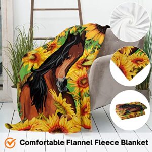 Sunflowers Horse Blanket Plush Horse Throw Blankets for Couch Bed Sofa Decor Horse Flannel Fleece Blanket for Women Men Kids Blankets Birthday Gift, 50''x60''