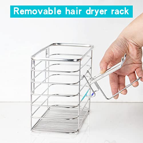 YQh Hair Tool Organizer，Hair Dryer Holder,Hair Styling Tool Organizer Basket for Bathroom，Stainless Steel Hair Dryer Holder Storage，Wall Mounted Tool Organizer Storage Basket for Hair Drye