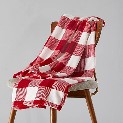 JUDYBRIDAL Extra Soft Flannel Fleece Throw Blanket | Buffalo Plaid Blanket for Couch,Sofa,Bed,Christmas Decor | Super Luxury Lightweight Checkered Blanket | 50 x 60 Inches, Red-and-White Check