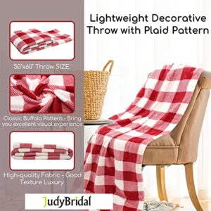 JUDYBRIDAL Extra Soft Flannel Fleece Throw Blanket | Buffalo Plaid Blanket for Couch,Sofa,Bed,Christmas Decor | Super Luxury Lightweight Checkered Blanket | 50 x 60 Inches, Red-and-White Check