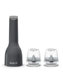 finamill – award winning battery operated pepper mill & spice grinder in one, adjustable coarseness, ceramic grinding elements, one touch operation with led light, includes 2 quick-change proplus pods