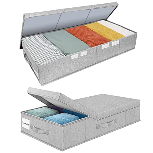 GooFurnit Under Bed Storage Fabric Container Bins with Lids, 2 Pack 31" Long 6" Tall Underbed Large Capacity Organizer Box with Handles, Long Foldable Sturdy Lightweight Under the Bed Fabric Storage Container for Closet, Bedroom, Dorms, Clothes, Bed sheet