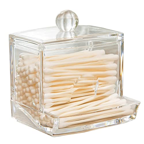 Typutomi Cotton Swab Holder, Modern Clear Cotton Swab Holder with Lid Cotton Swab Dispenser Storage Organizer for Bathroom Countertop Vanity(No Cotton swabs)