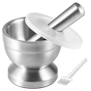 tera 18/8 stainless steel mortar and pestle with brush,pill crusher,spice grinder,herb bowl,pesto powder