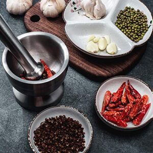 Tera 18/8 Stainless Steel Mortar and Pestle with Brush,Pill Crusher,Spice Grinder,Herb Bowl,Pesto Powder