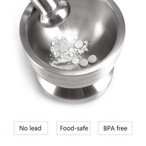 Tera 18/8 Stainless Steel Mortar and Pestle with Brush,Pill Crusher,Spice Grinder,Herb Bowl,Pesto Powder