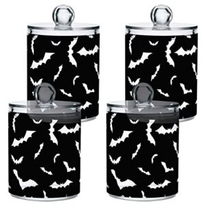 swarm of bats on the black background clear plastic storage jars with lids, bathroom vanity storage organizer holder canister for cotton swabs,makeup sponges, flossers,bath salts,4 pack